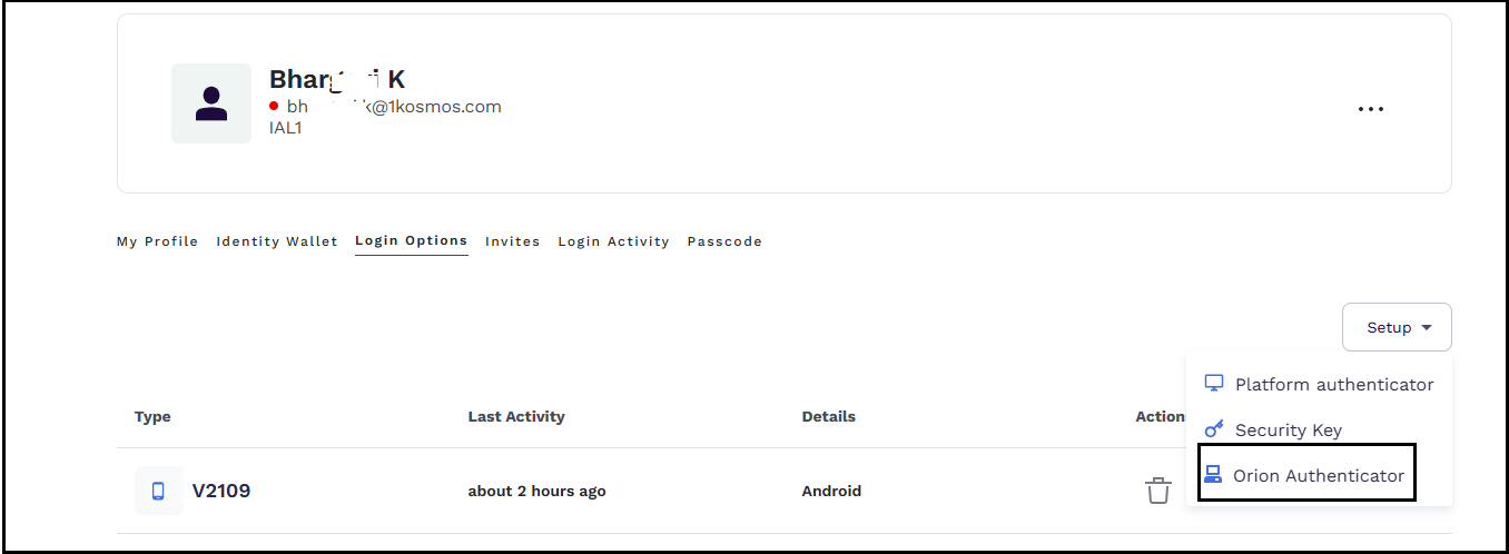 Orion Authenticator | 1Kosmos Product Documentation